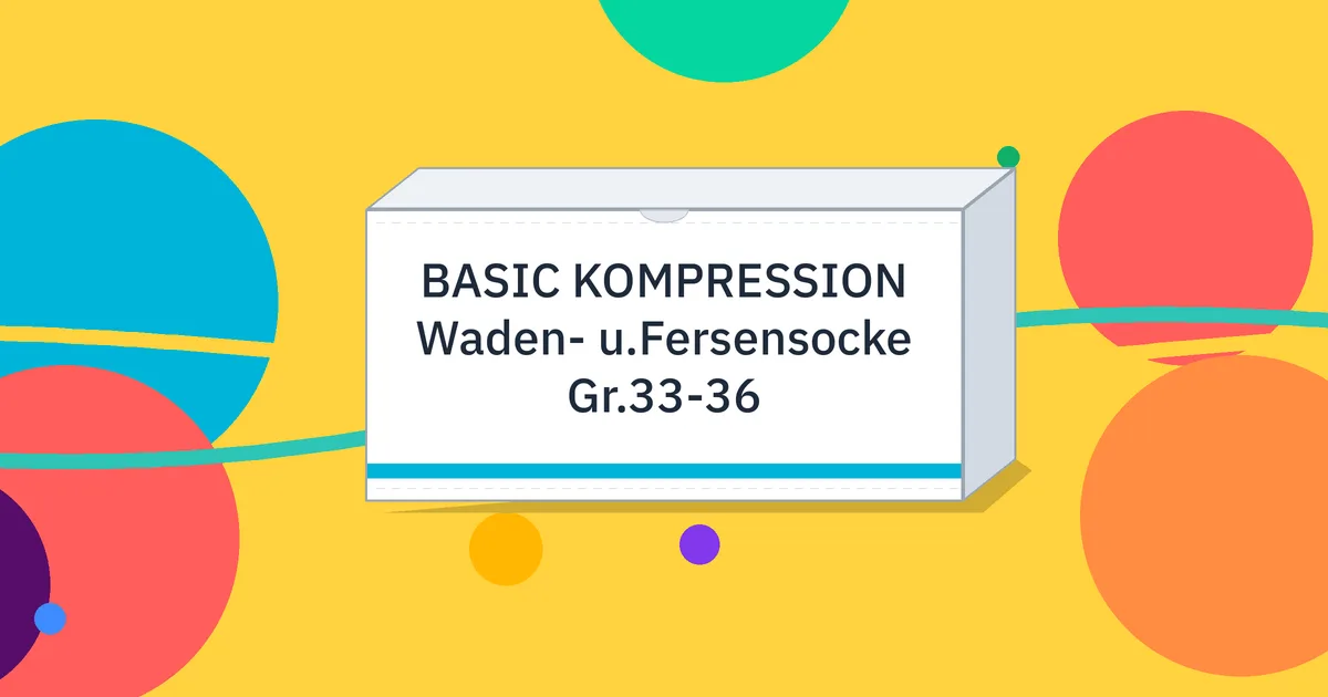Symbolbild: Packung mit der Aufschrift BASIC KOMPRESSION Waden- u.Fersensocke Gr.33-36 (PZN 15381189) – Verfügbarkeit und Bezug in Apotheken in Frankfurt am Main