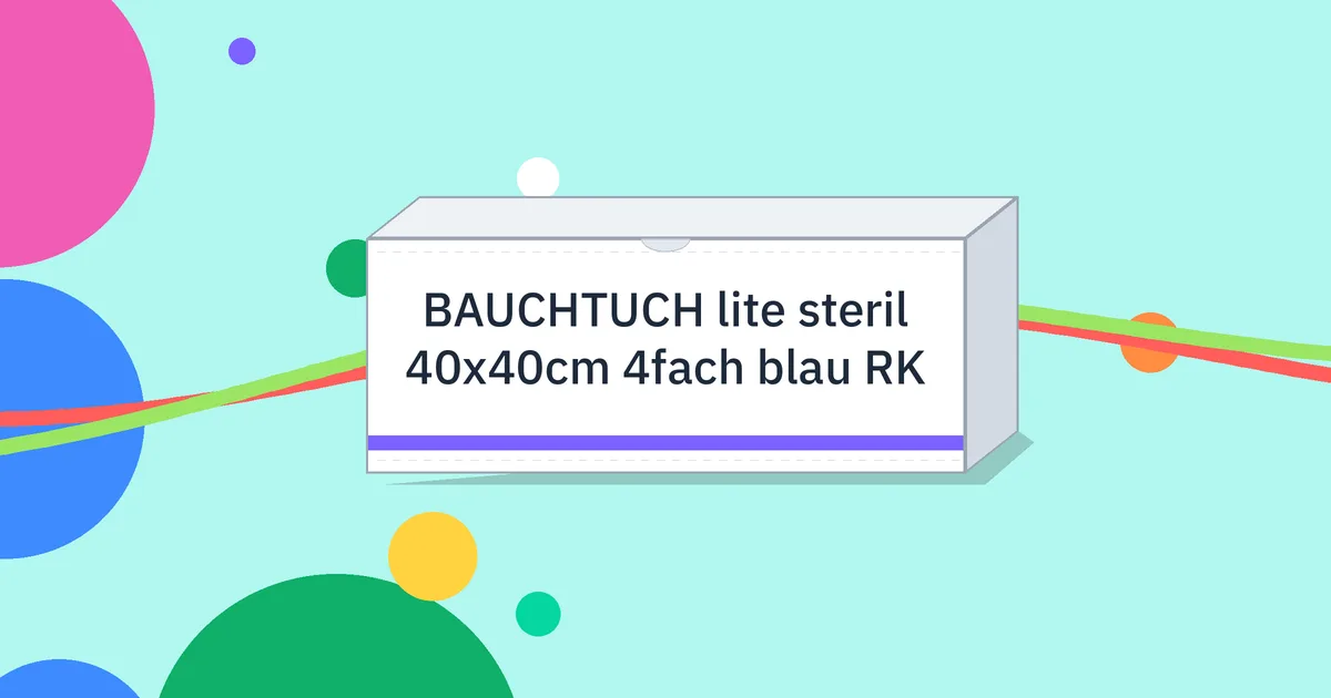 Symbolbild: Packung mit der Aufschrift BAUCHTUCH lite steril 40x40cm 4fach blau RK (PZN 09214317) – Verfügbarkeit und Bezug in Apotheken in Frankfurt am Main