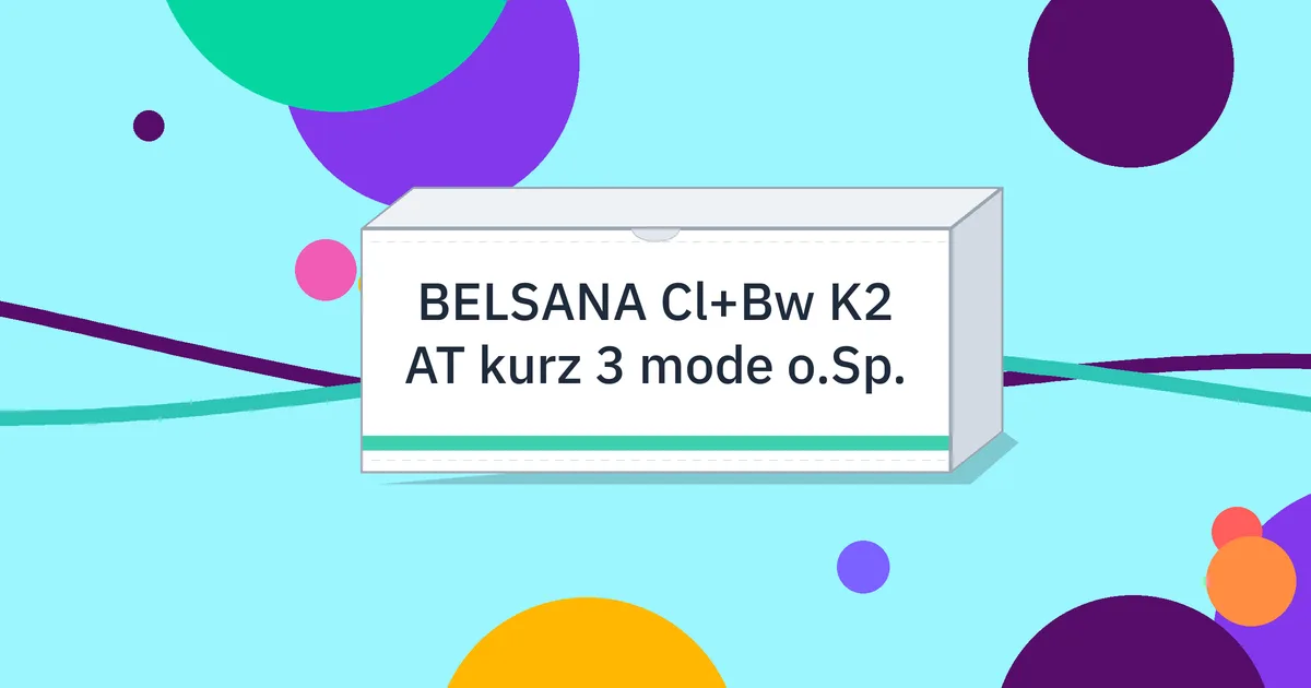 Symbolbild: Packung mit der Aufschrift BELSANA Cl+Bw K2 AT kurz 3 mode o.Sp. (PZN 12249650) – Verfügbarkeit und Bezug in Apotheken in Frankfurt am Main