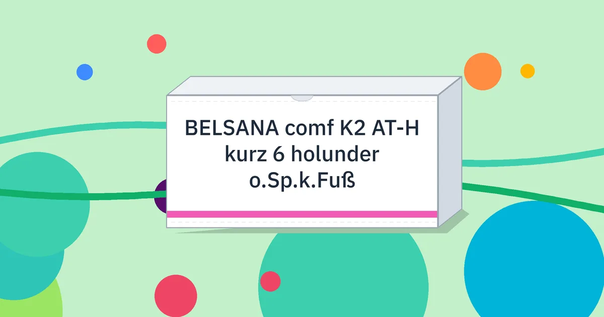 Symbolbild: Packung mit der Aufschrift BELSANA comf K2 AT-H kurz 6 holunder o.Sp.k.Fuß (PZN 12331713) – Verfügbarkeit und Bezug in Apotheken in Frankfurt am Main