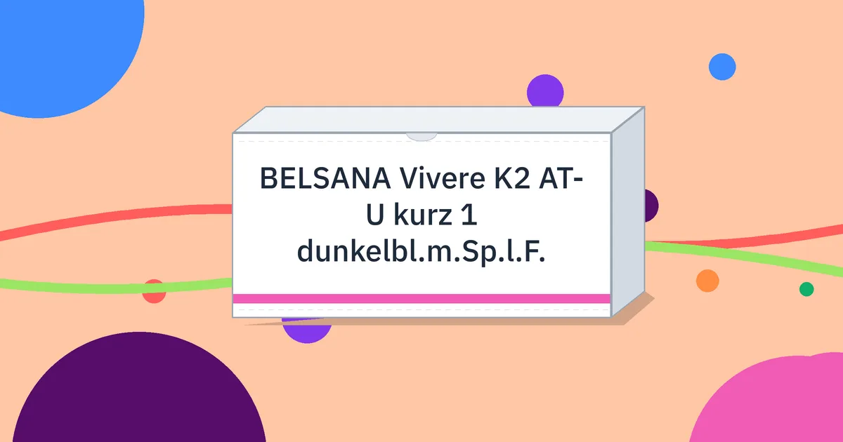 Symbolbild: Packung mit der Aufschrift BELSANA Vivere K2 AT-U kurz 1 dunkelbl.m.Sp.l.F. (PZN 12183224) – Verfügbarkeit und Bezug in Apotheken in Frankfurt am Main