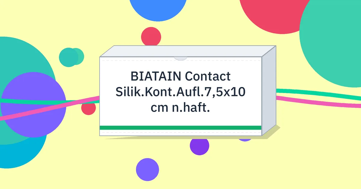 Symbolbild: Packung mit der Aufschrift BIATAIN Contact Silik.Kont.Aufl.7,5x10 cm n.haft. (PZN 18054858) – Verfügbarkeit und Bezug in Apotheken in Frankfurt am Main
