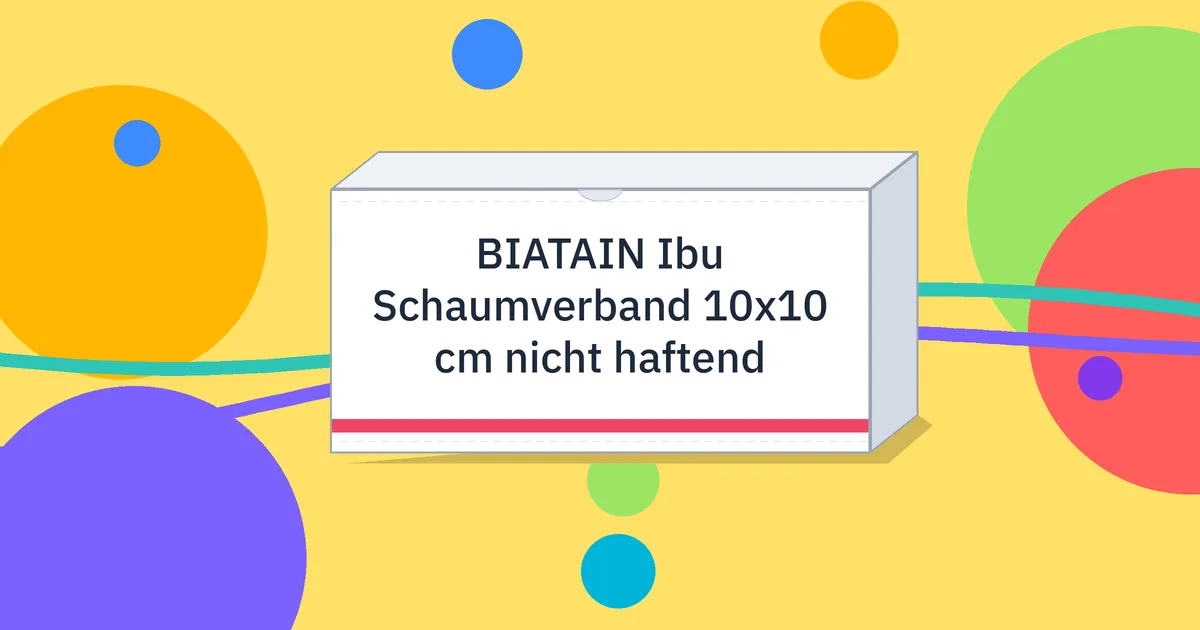 Symbolbild: Packung mit der Aufschrift BIATAIN Ibu Schaumverband 10x10 cm nicht haftend (PZN 14278590) – Verfügbarkeit und Bezug in Apotheken in Frankfurt am Main