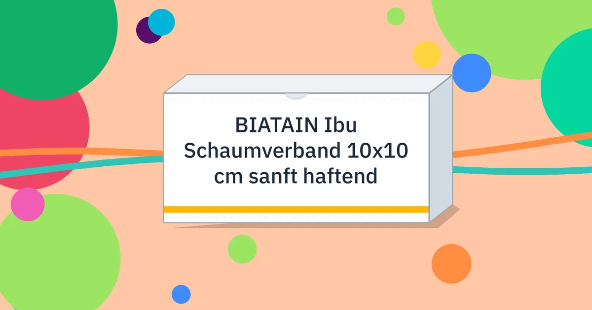 Symbolbild: Packung mit der Aufschrift BIATAIN Ibu Schaumverband 10x10 cm sanft haftend (PZN 11646857) – Verfügbarkeit und Bezug in Apotheken in Frankfurt am Main