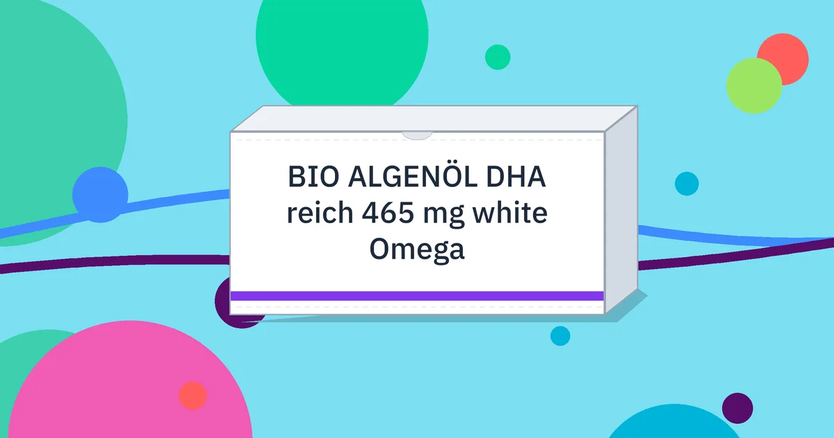 Symbolbild: Packung mit der Aufschrift BIO ALGENÖL DHA reich 465 mg white Omega (PZN 20641178) – Verfügbarkeit und Bezug in Apotheken in Frankfurt am Main