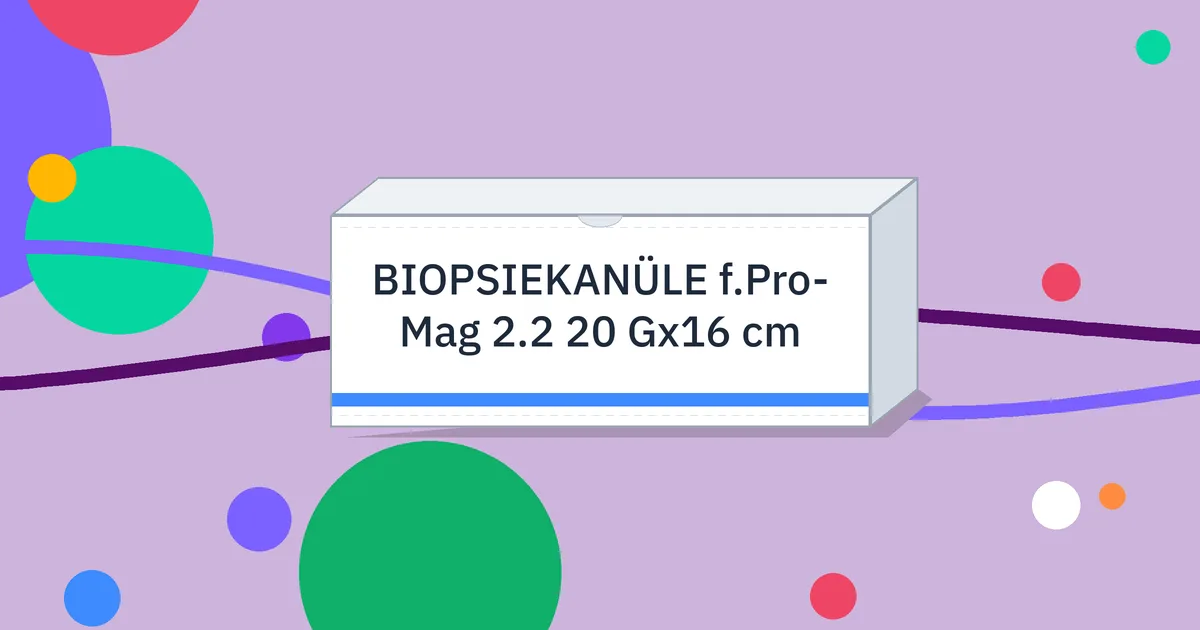 Symbolbild: Packung mit der Aufschrift BIOPSIEKANÜLE f.Pro-Mag 2.2 20 Gx16 cm (PZN 04507687) – Verfügbarkeit und Bezug in Apotheken in Frankfurt am Main
