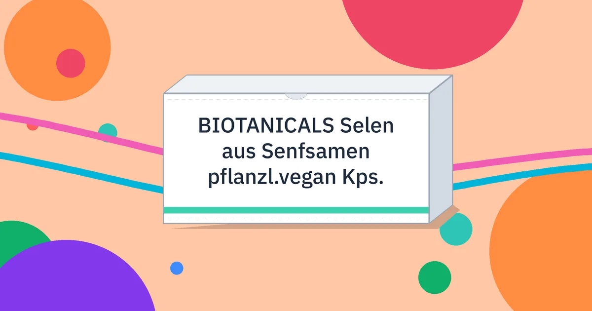 Symbolbild: Packung mit der Aufschrift BIOTANICALS Selen aus Senfsamen pflanzl.vegan Kps. (PZN 18189699) – Verfügbarkeit und Bezug in Apotheken in Frankfurt am Main