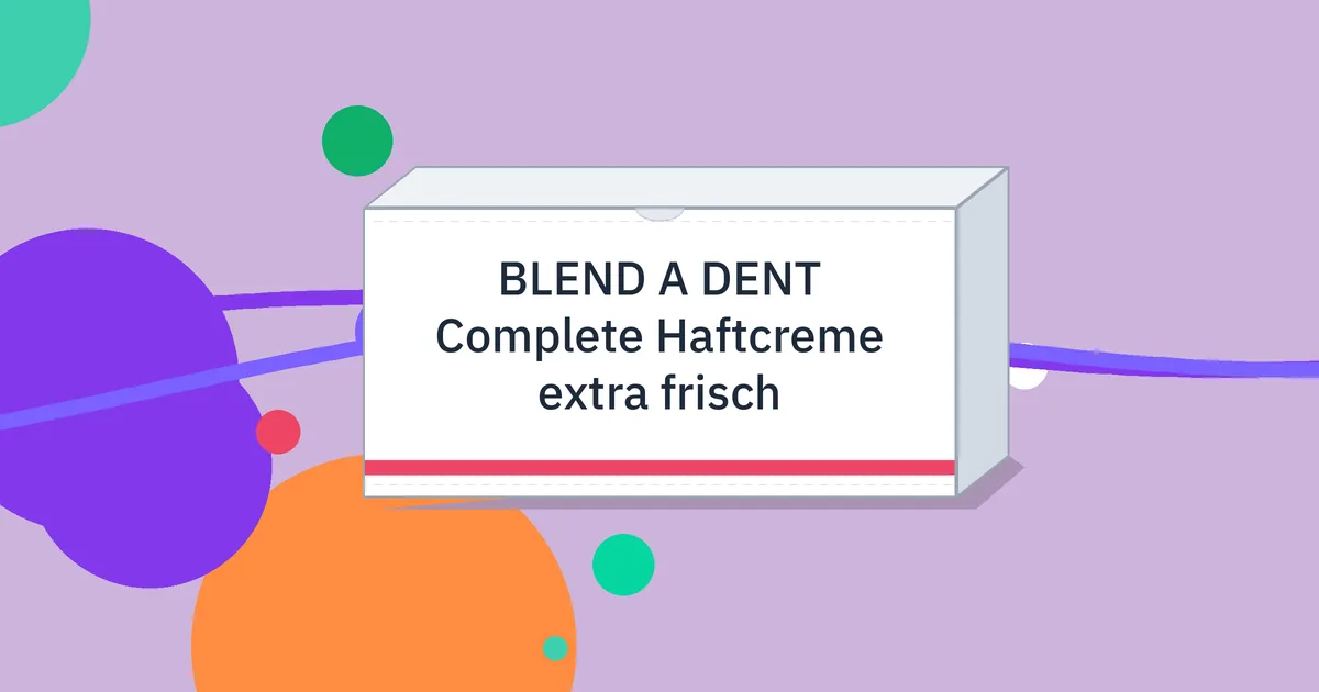 Symbolbild: Packung mit der Aufschrift BLEND A DENT Complete Haftcreme extra frisch (PZN 19683680) – Verfügbarkeit und Bezug in Apotheken in Frankfurt am Main