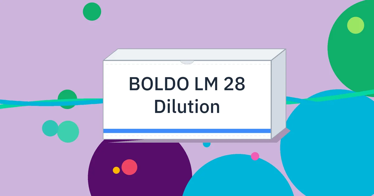 Symbolbild: Packung mit der Aufschrift BOLDO LM 28 Dilution (PZN 13390758) – Verfügbarkeit und Bezug in Apotheken in Frankfurt am Main