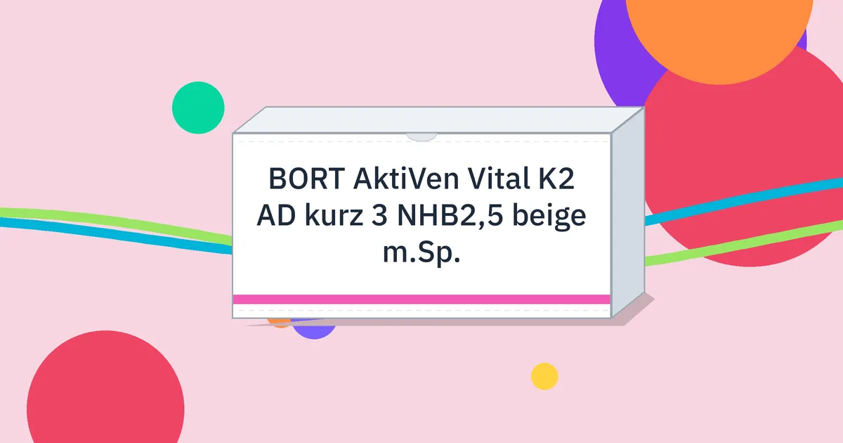 Symbolbild: Packung mit der Aufschrift BORT AktiVen Vital K2 AD kurz 3 NHB2,5 beige m.Sp. (PZN 17499179) – Verfügbarkeit und Bezug in Apotheken in Frankfurt am Main