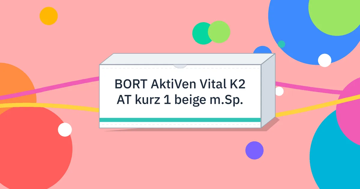 Symbolbild: Packung mit der Aufschrift BORT AktiVen Vital K2 AT kurz 1 beige m.Sp. (PZN 13739209) – Verfügbarkeit und Bezug in Apotheken in Frankfurt am Main