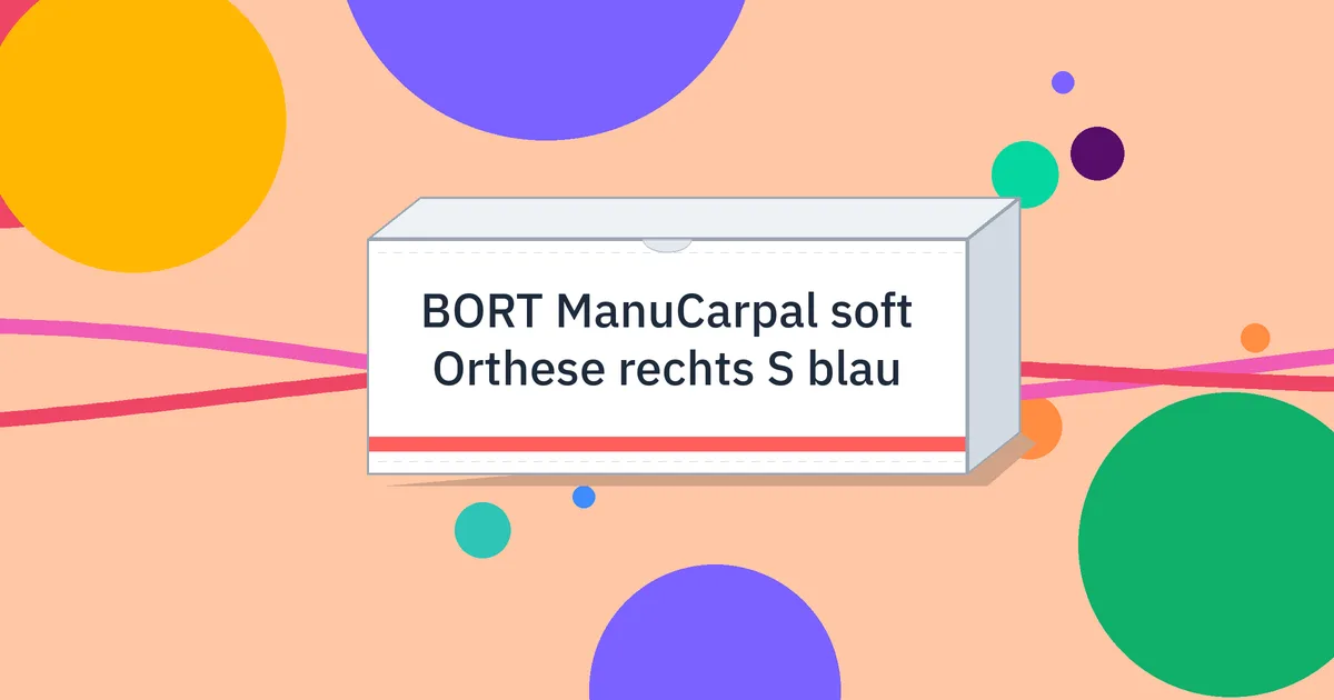 Symbolbild: Packung mit der Aufschrift BORT ManuCarpal soft Orthese rechts S blau (PZN 08521968) – Verfügbarkeit und Bezug in Apotheken in Frankfurt am Main
