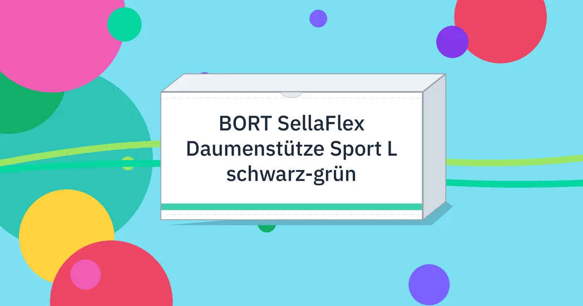 Symbolbild: Packung mit der Aufschrift BORT SellaFlex Daumenstütze Sport L schwarz-grün (PZN 10786295) – Verfügbarkeit und Bezug in Apotheken in Frankfurt am Main