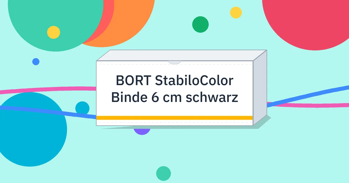 Symbolbild: Packung mit der Aufschrift BORT StabiloColor Binde 6 cm schwarz (PZN 07672346) – Verfügbarkeit und Bezug in Apotheken in Frankfurt am Main