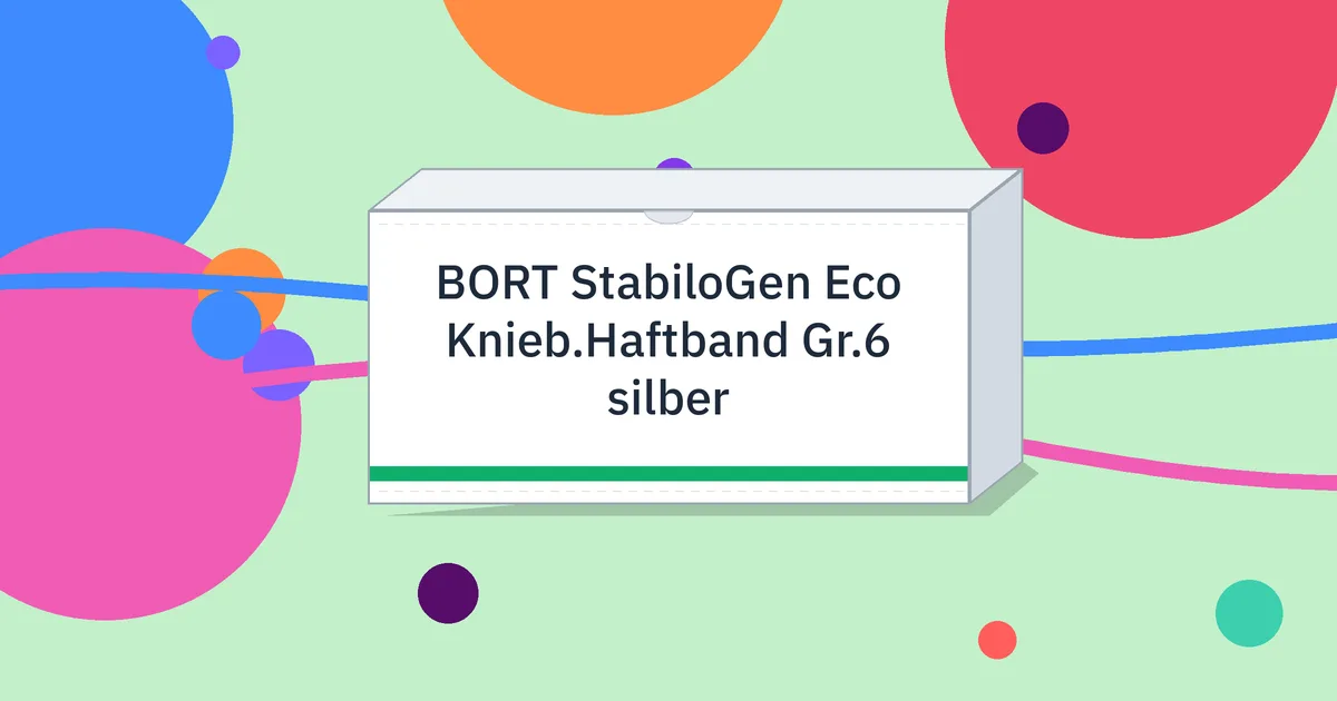 Symbolbild: Packung mit der Aufschrift BORT StabiloGen Eco Knieb.Haftband Gr.6 silber (PZN 16845716) – Verfügbarkeit und Bezug in Apotheken in Frankfurt am Main