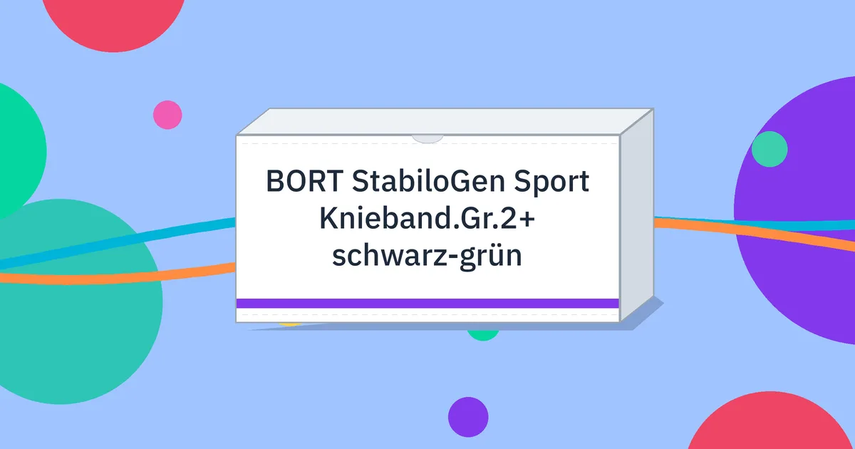 Symbolbild: Packung mit der Aufschrift BORT StabiloGen Sport Knieband.Gr.2+ schwarz-grün (PZN 16846704) – Verfügbarkeit und Bezug in Apotheken in Frankfurt am Main