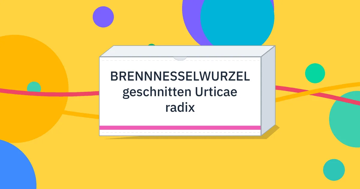 Symbolbild: Packung mit der Aufschrift BRENNNESSELWURZEL geschnitten Urticae radix (PZN 20954084) – Verfügbarkeit und Bezug in Apotheken in Frankfurt am Main