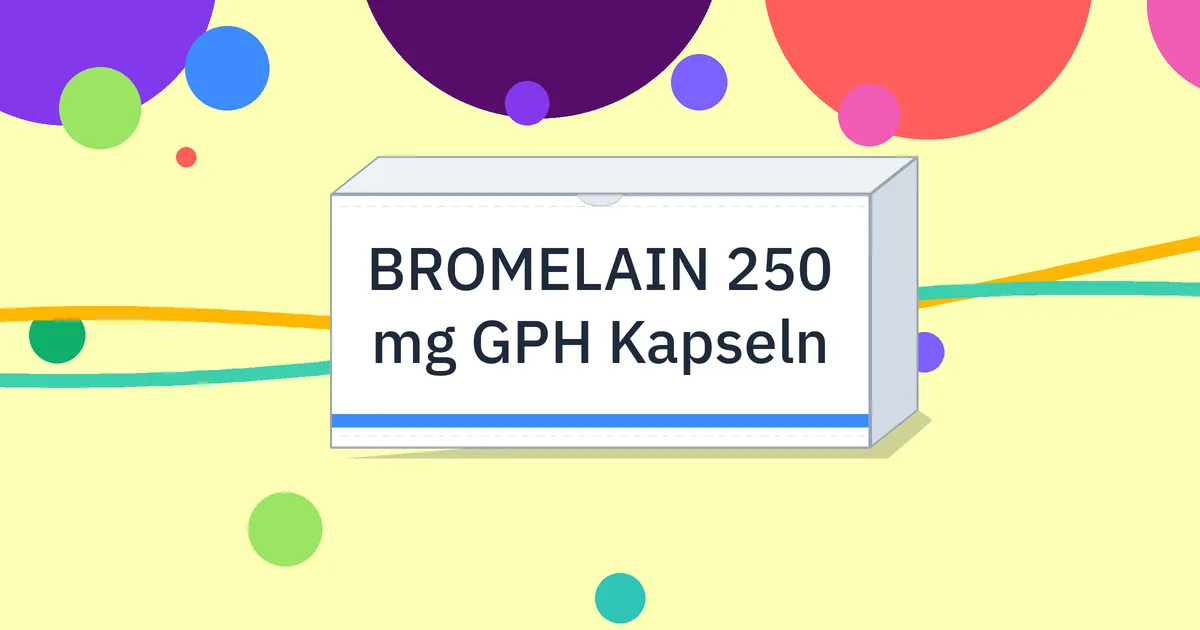 Symbolbild: Packung mit der Aufschrift BROMELAIN 250 mg GPH Kapseln (PZN 02568420) – Verfügbarkeit und Bezug in Apotheken in Frankfurt am Main