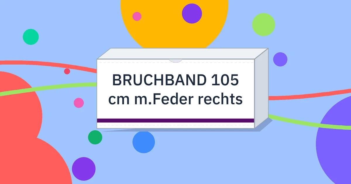 Symbolbild: Packung mit der Aufschrift BRUCHBAND 105 cm m.Feder rechts (PZN 01725219) – Verfügbarkeit und Bezug in Apotheken in Frankfurt am Main