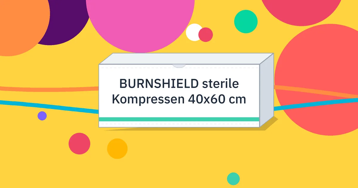Symbolbild: Packung mit der Aufschrift BURNSHIELD sterile Kompressen 40x60 cm (PZN 05948844) – Verfügbarkeit und Bezug in Apotheken in Frankfurt am Main