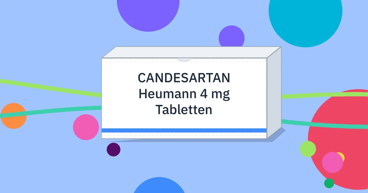 Symbolbild: Packung mit der Aufschrift CANDESARTAN Heumann 4 mg Tabletten (PZN 09424457) – Verfügbarkeit und Bezug in Apotheken in Frankfurt am Main