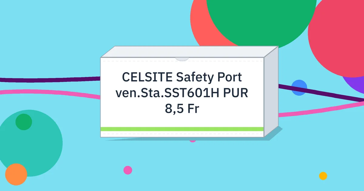 Symbolbild: Packung mit der Aufschrift CELSITE Safety Port ven.Sta.SST601H PUR 8,5 Fr (PZN 11322847) – Verfügbarkeit und Bezug in Apotheken in Frankfurt am Main