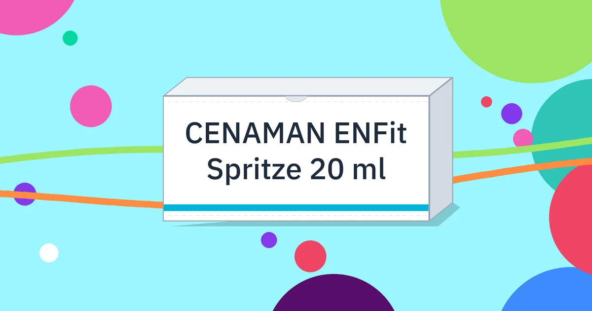 Symbolbild: Packung mit der Aufschrift CENAMAN ENFit Spritze 20 ml (PZN 15397977) – Verfügbarkeit und Bezug in Apotheken in Frankfurt am Main