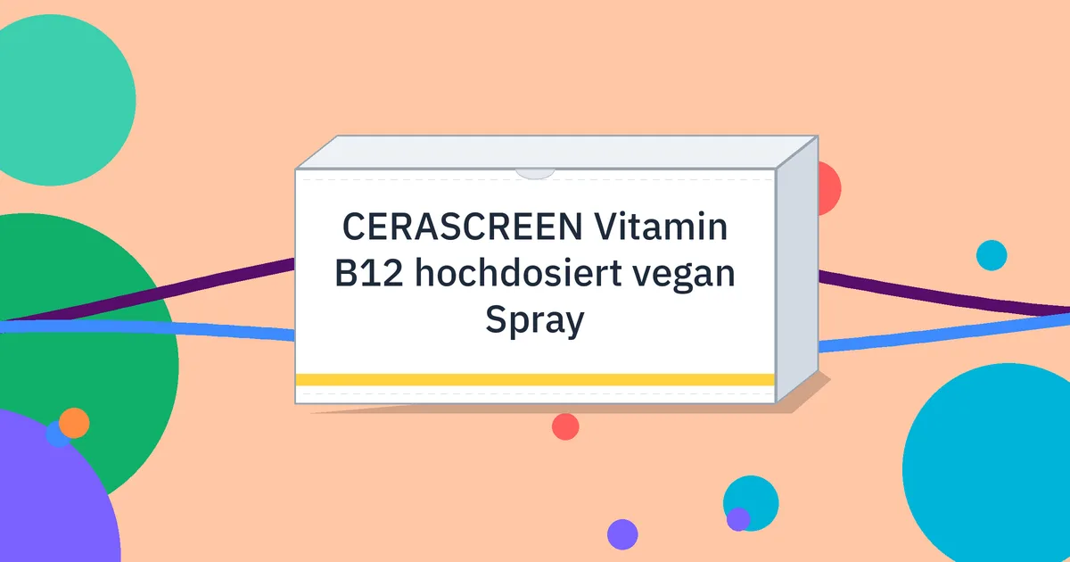 Symbolbild: Packung mit der Aufschrift CERASCREEN Vitamin B12 hochdosiert vegan Spray (PZN 18367936) – Verfügbarkeit und Bezug in Apotheken in Frankfurt am Main