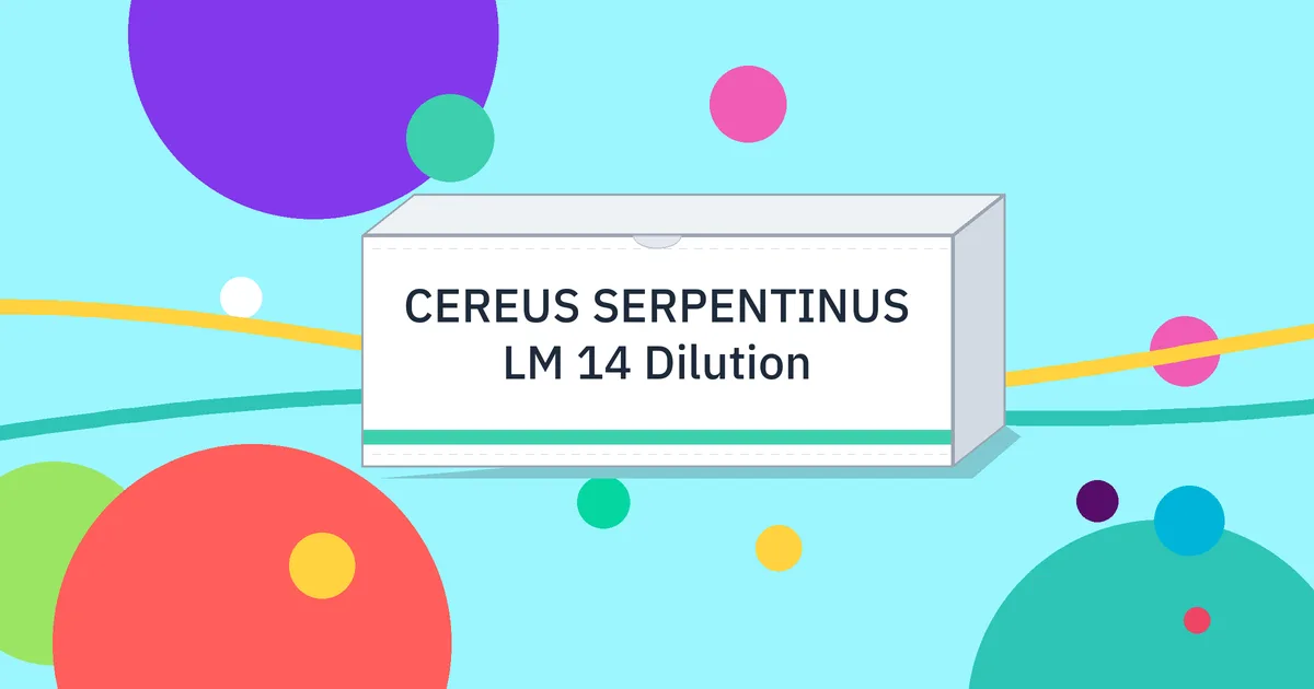 Symbolbild: Packung mit der Aufschrift CEREUS SERPENTINUS LM 14 Dilution (PZN 13437595) – Verfügbarkeit und Bezug in Apotheken in Frankfurt am Main