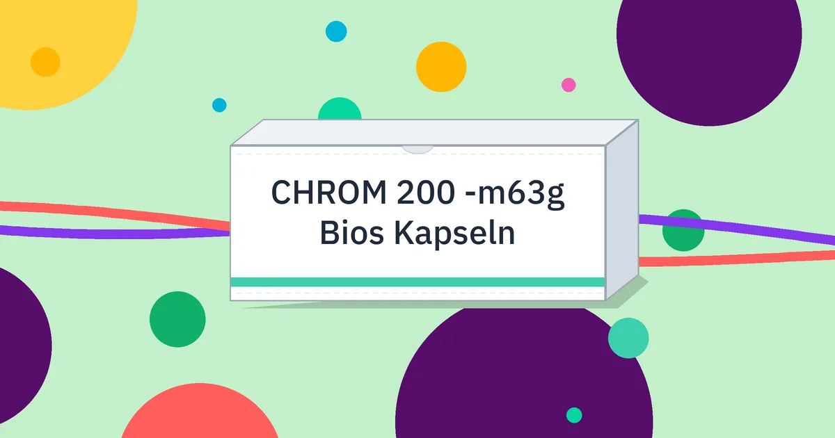 Symbolbild: Packung mit der Aufschrift CHROM 200 -m63g Bios Kapseln (PZN 17991791) – Verfügbarkeit und Bezug in Apotheken in Frankfurt am Main