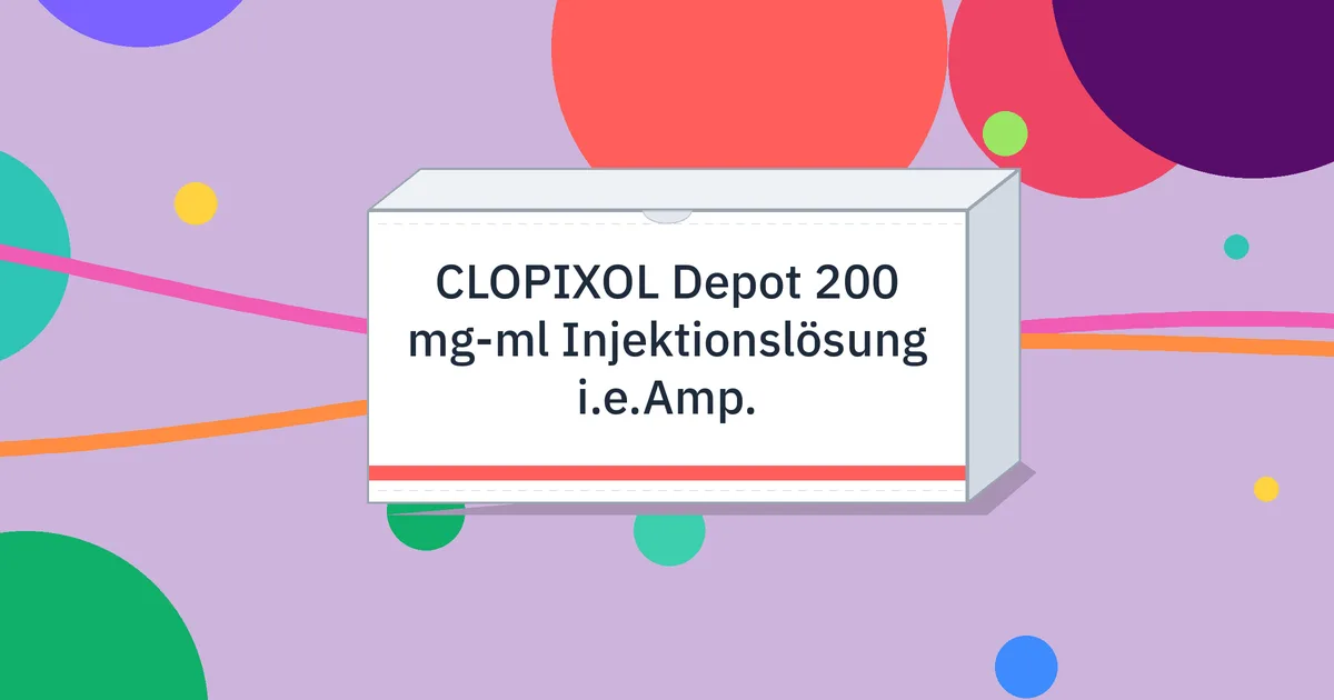 Symbolbild: Packung mit der Aufschrift CLOPIXOL Depot 200 mg-ml Injektionslösung i.e.Amp. (PZN 13713552) – Verfügbarkeit und Bezug in Apotheken in Frankfurt am Main