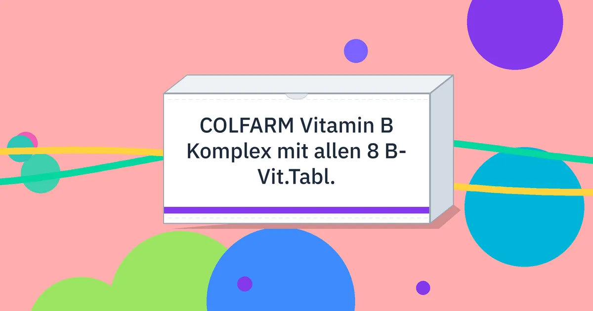 Symbolbild: Packung mit der Aufschrift COLFARM Vitamin B Komplex mit allen 8 B-Vit.Tabl. (PZN 20934785) – Verfügbarkeit und Bezug in Apotheken in Frankfurt am Main
