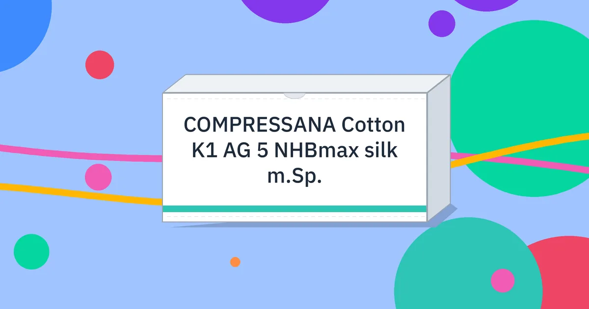 Symbolbild: Packung mit der Aufschrift COMPRESSANA Cotton K1 AG 5 NHBmax silk m.Sp. (PZN 11393540) – Verfügbarkeit und Bezug in Apotheken in Frankfurt am Main