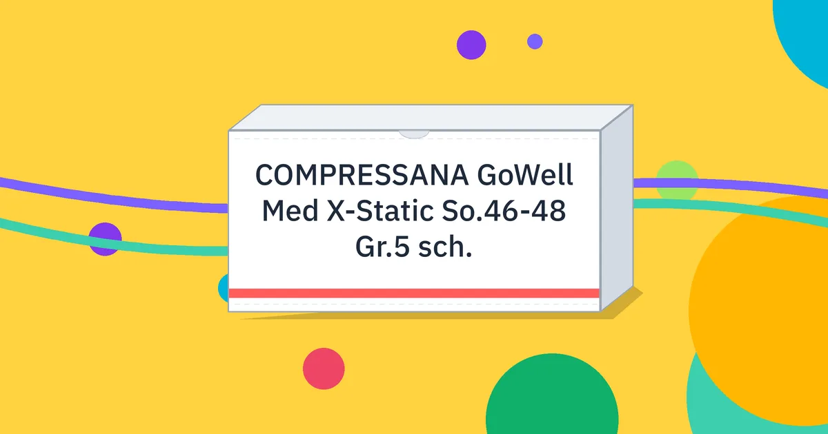Symbolbild: Packung mit der Aufschrift COMPRESSANA GoWell Med X-Static So.46-48 Gr.5 sch. (PZN 03117180) – Verfügbarkeit und Bezug in Apotheken in Frankfurt am Main