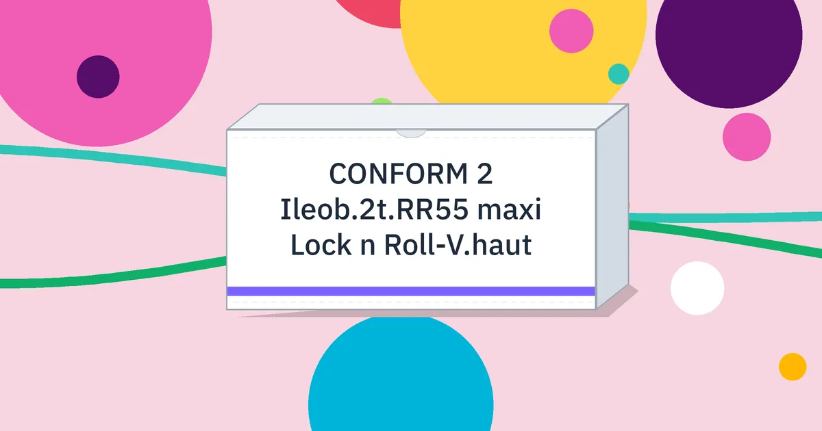 Symbolbild: Packung mit der Aufschrift CONFORM 2 Ileob.2t.RR55 maxi Lock n Roll-V.haut (PZN 00436387) – Verfügbarkeit und Bezug in Apotheken in Frankfurt am Main