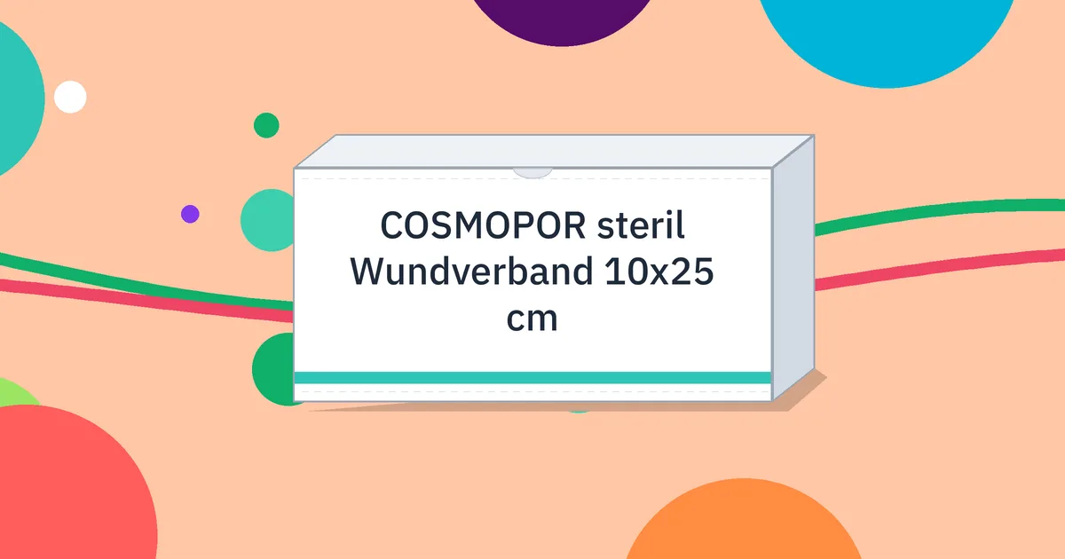 Symbolbild: Packung mit der Aufschrift COSMOPOR steril Wundverband 10x25 cm (PZN 19526124) – Verfügbarkeit und Bezug in Apotheken in Frankfurt am Main