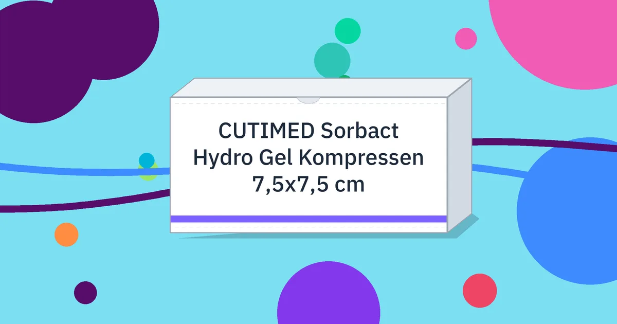 Symbolbild: Packung mit der Aufschrift CUTIMED Sorbact Hydro Gel Kompressen 7,5x7,5 cm (PZN 20394142) – Verfügbarkeit und Bezug in Apotheken in Frankfurt am Main