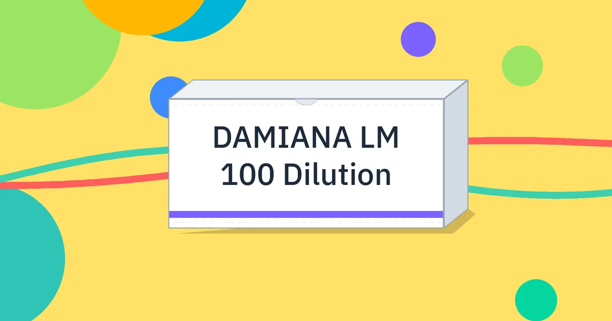 Symbolbild: Packung mit der Aufschrift DAMIANA LM 100 Dilution (PZN 13461292) – Verfügbarkeit und Bezug in Apotheken in Frankfurt am Main