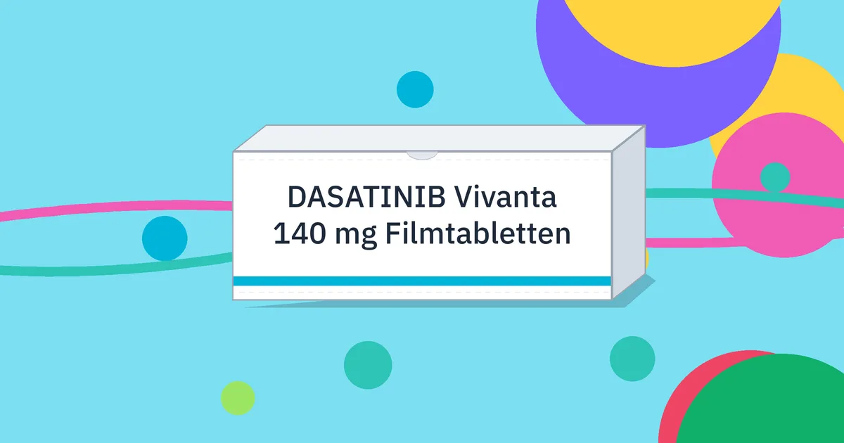 Symbolbild: Packung mit der Aufschrift DASATINIB Vivanta 140 mg Filmtabletten (PZN 20045499) – Verfügbarkeit und Bezug in Apotheken in Frankfurt am Main