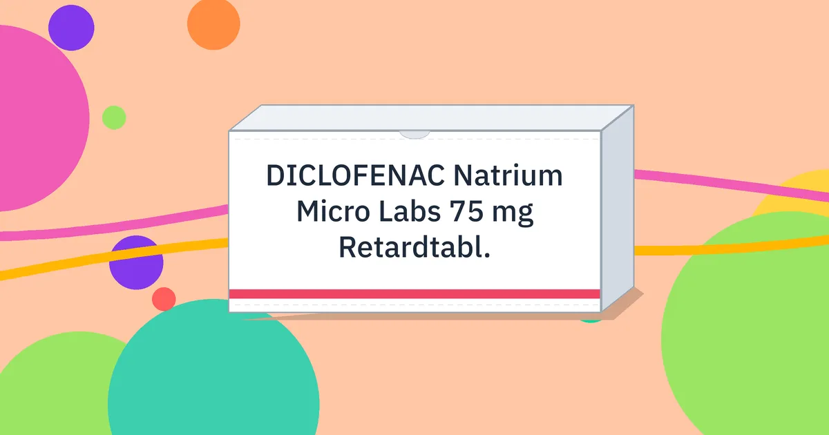 Symbolbild: Packung mit der Aufschrift DICLOFENAC Natrium Micro Labs 75 mg Retardtabl. (PZN 14274014) – Verfügbarkeit und Bezug in Apotheken in Frankfurt am Main