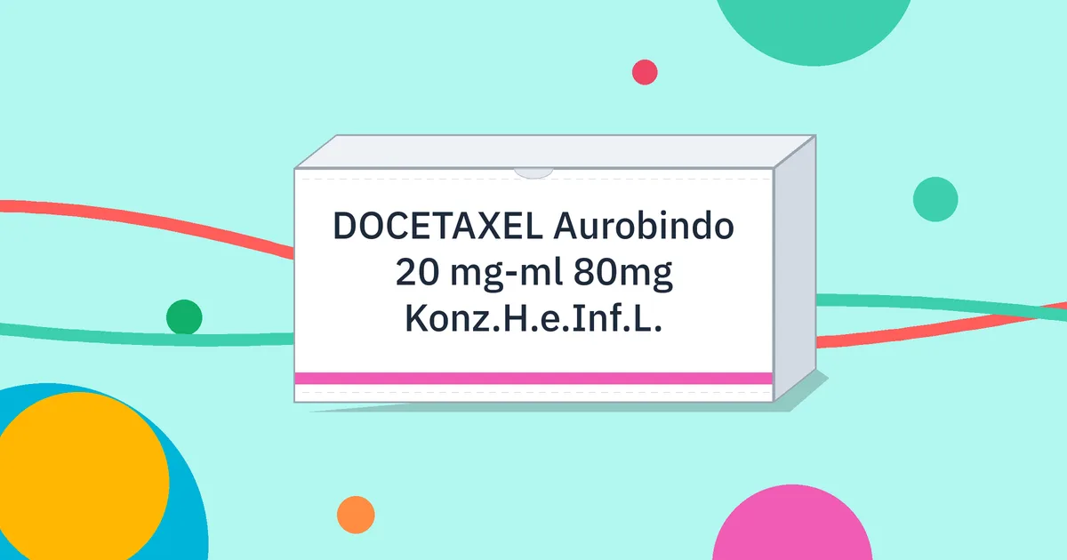 Symbolbild: Packung mit der Aufschrift DOCETAXEL Aurobindo 20 mg-ml 80mg Konz.H.e.Inf.L. (PZN 11354190) – Verfügbarkeit und Bezug in Apotheken in Frankfurt am Main