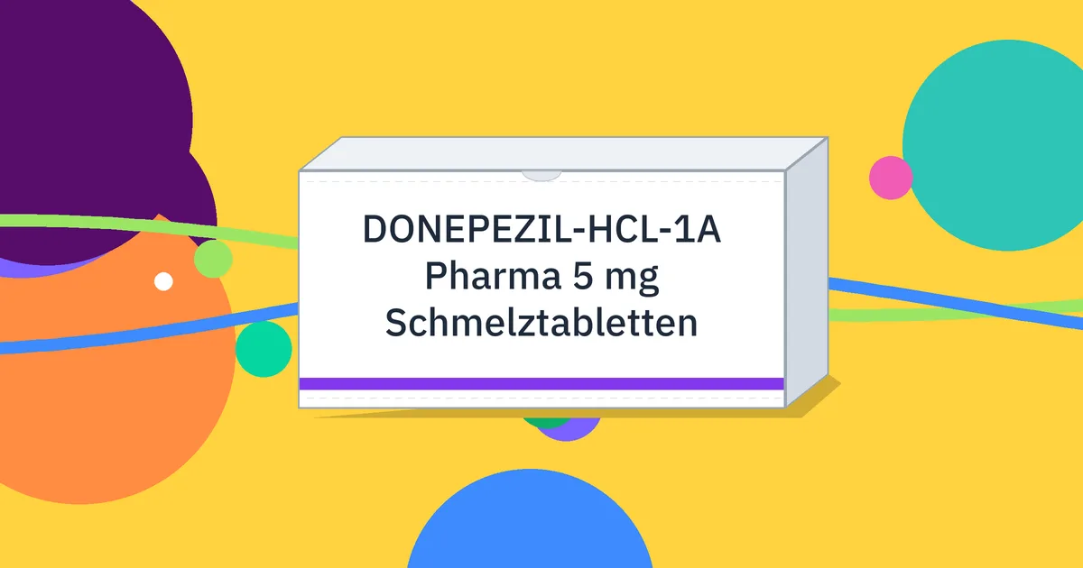 Symbolbild: Packung mit der Aufschrift DONEPEZIL-HCL-1A Pharma 5 mg Schmelztabletten (PZN 09322277) – Verfügbarkeit und Bezug in Apotheken in Frankfurt am Main