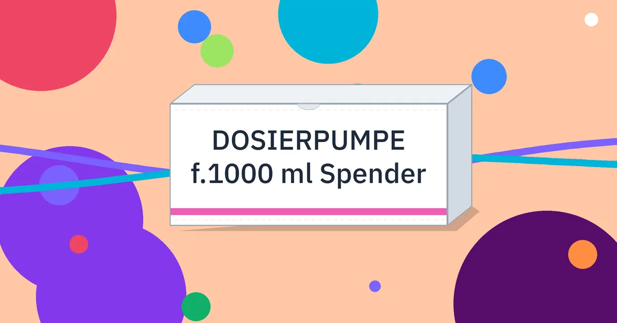 Symbolbild: Packung mit der Aufschrift DOSIERPUMPE f.1000 ml Spender (PZN 01796691) – Verfügbarkeit und Bezug in Apotheken in Frankfurt am Main