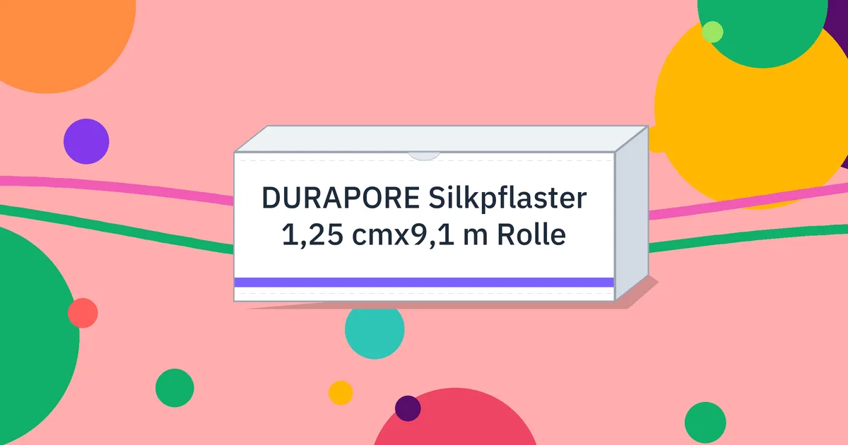 Symbolbild: Packung mit der Aufschrift DURAPORE Silkpflaster 1,25 cmx9,1 m Rolle (PZN 19882959) – Verfügbarkeit und Bezug in Apotheken in Frankfurt am Main