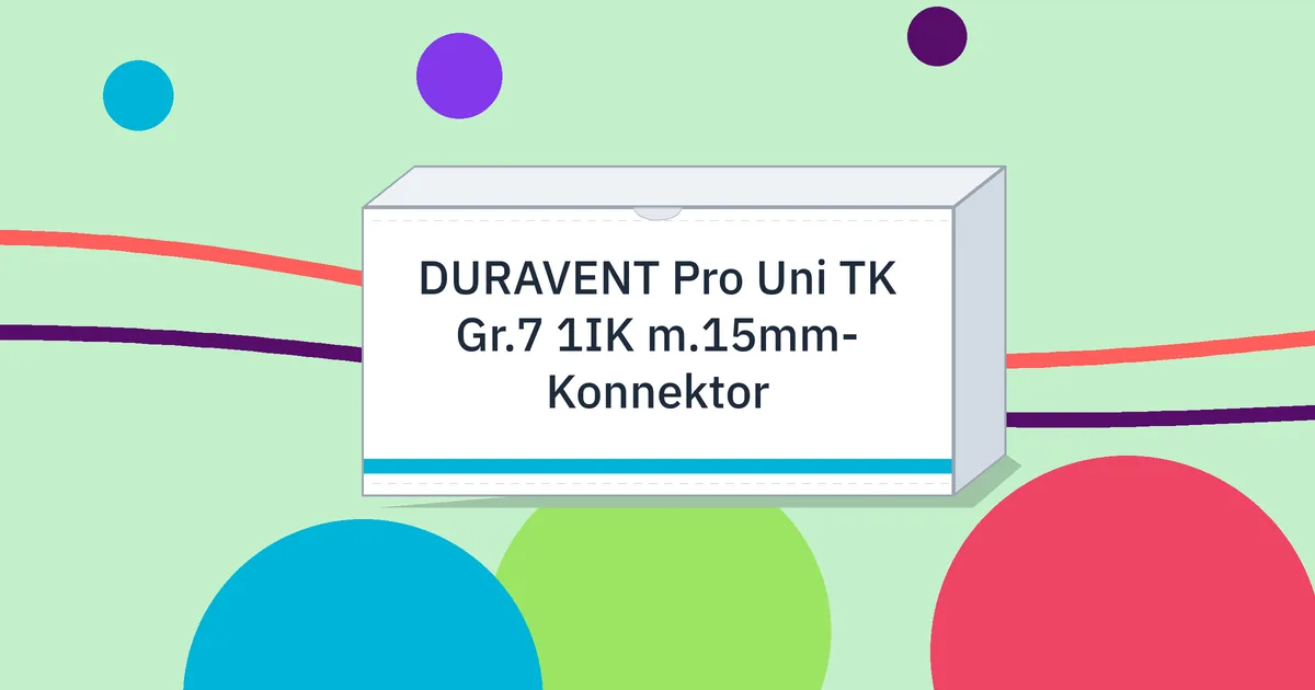 Symbolbild: Packung mit der Aufschrift DURAVENT Pro Uni TK Gr.7 1IK m.15mm-Konnektor (PZN 19242473) – Verfügbarkeit und Bezug in Apotheken in Frankfurt am Main