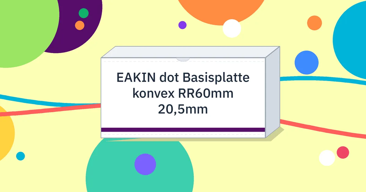 Symbolbild: Packung mit der Aufschrift EAKIN dot Basisplatte konvex RR60mm 20,5mm (PZN 15608902) – Verfügbarkeit und Bezug in Apotheken in Frankfurt am Main