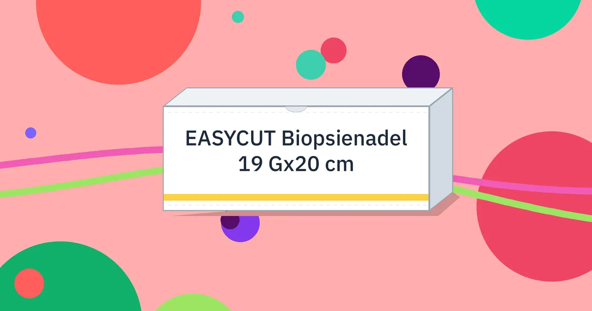 Symbolbild: Packung mit der Aufschrift EASYCUT Biopsienadel 19 Gx20 cm (PZN 16921015) – Verfügbarkeit und Bezug in Apotheken in Frankfurt am Main