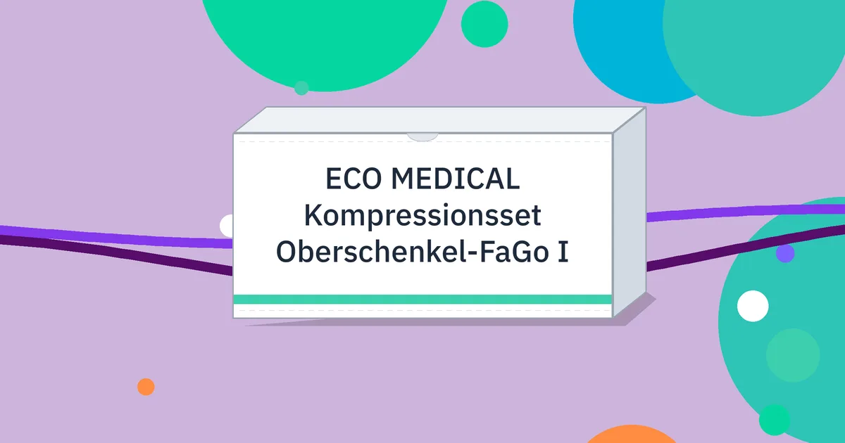 Symbolbild: Packung mit der Aufschrift ECO MEDICAL Kompressionsset Oberschenkel-FaGo I (PZN 16239312) – Verfügbarkeit und Bezug in Apotheken in Frankfurt am Main