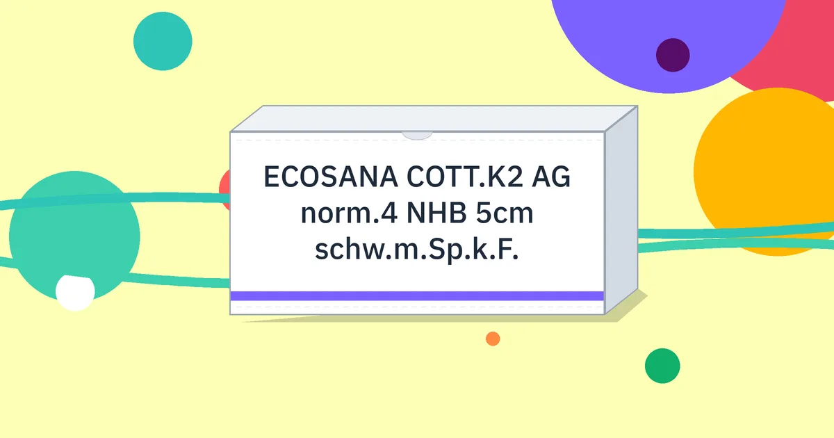 Symbolbild: Packung mit der Aufschrift ECOSANA COTT.K2 AG norm.4 NHB 5cm schw.m.Sp.k.F. (PZN 16949723) – Verfügbarkeit und Bezug in Apotheken in Frankfurt am Main