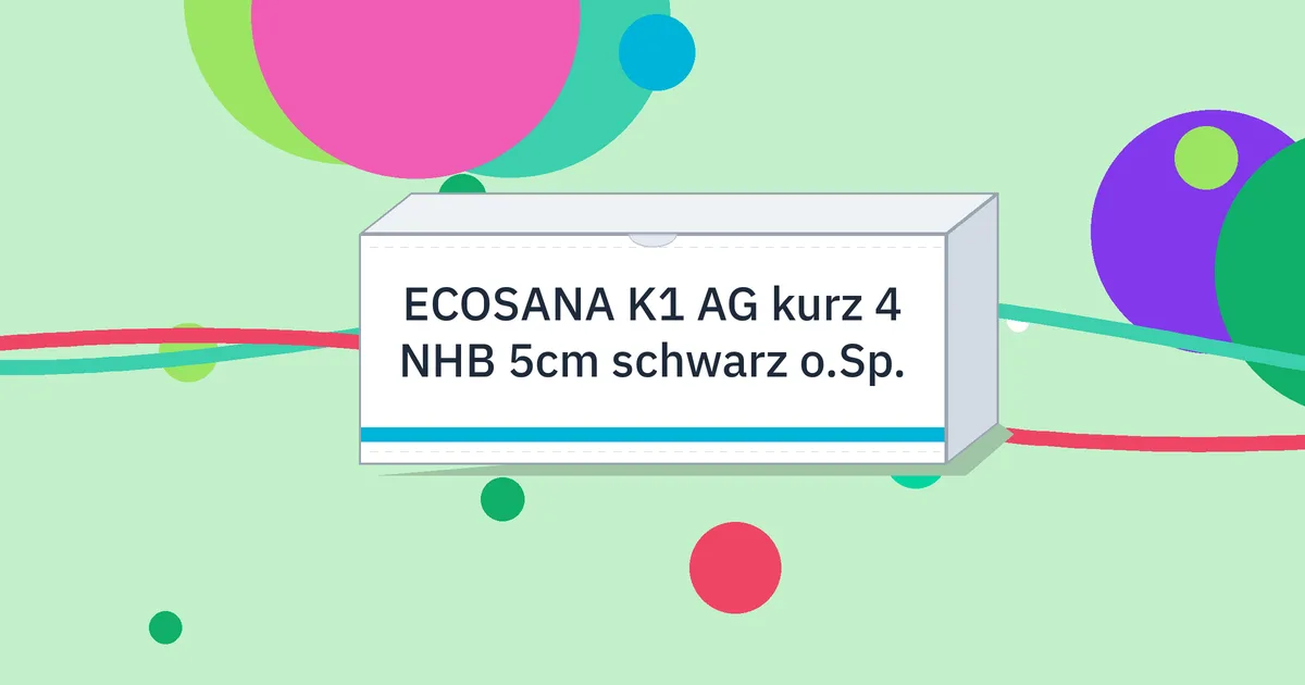 Symbolbild: Packung mit der Aufschrift ECOSANA K1 AG kurz 4 NHB 5cm schwarz o.Sp. (PZN 04728017) – Verfügbarkeit und Bezug in Apotheken in Frankfurt am Main